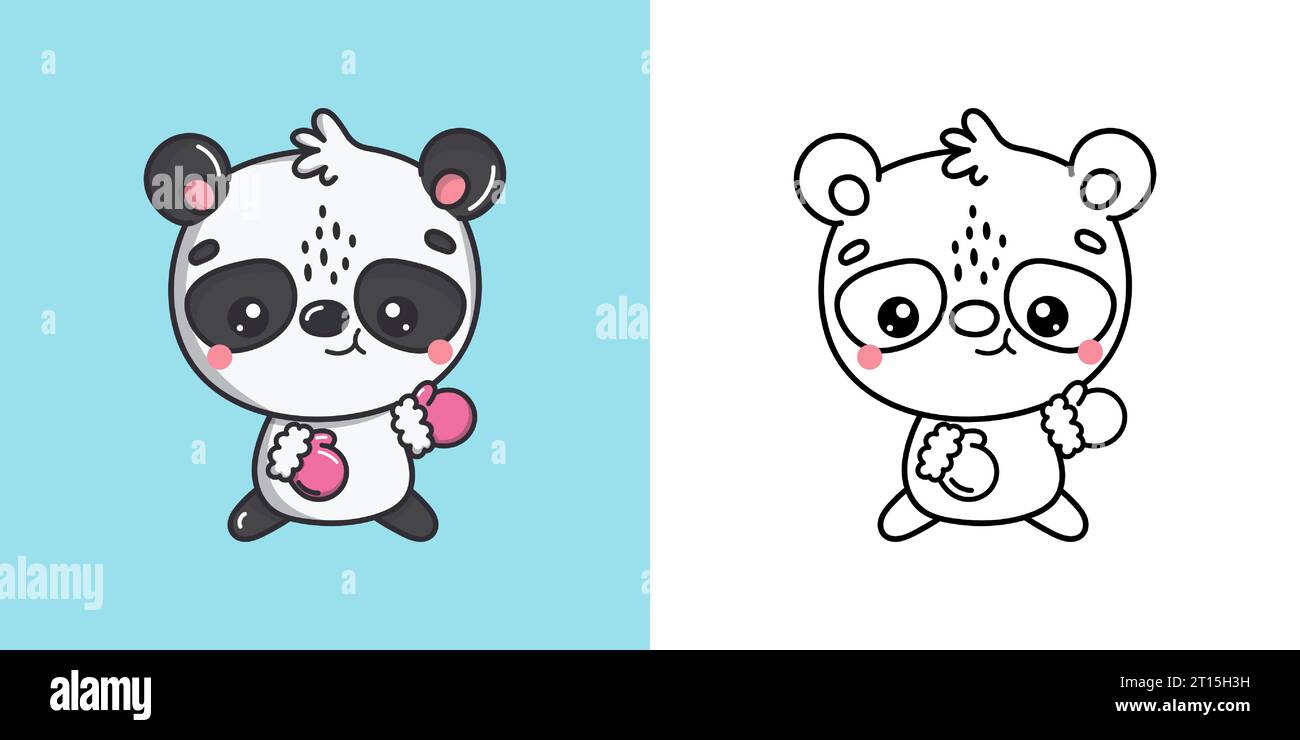 Cute Christmas Panda Illustration and For Coloring Page. Cartoon ...