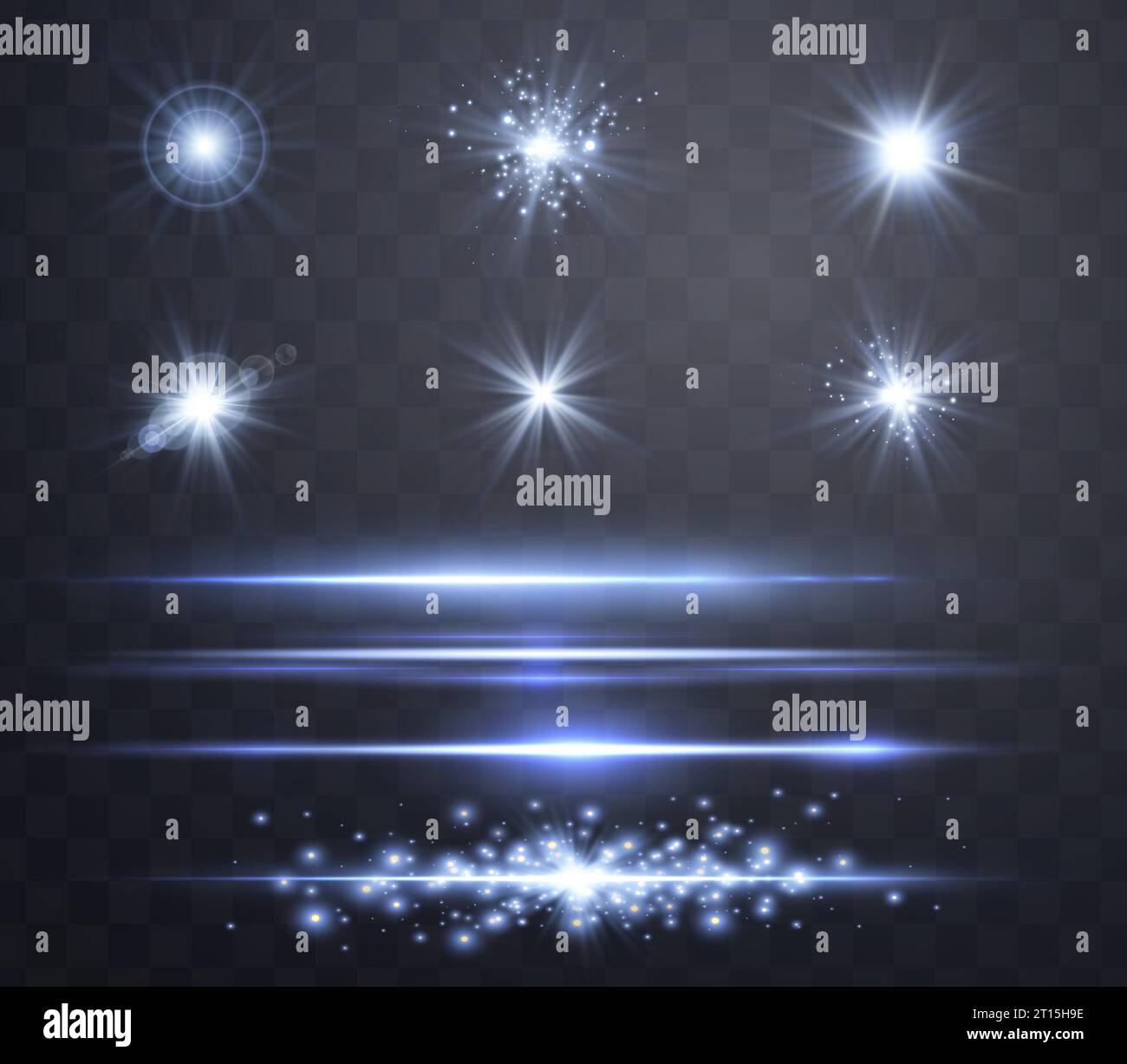 Blue lensflares set. Light flash with rays or blue spotlight. Glow flare light effect. Vector ...