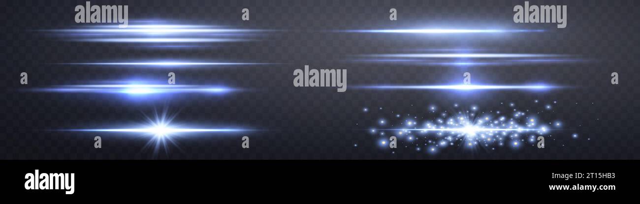 Blue lensflares set. Light flash with rays or blue spotlight. Glow ...