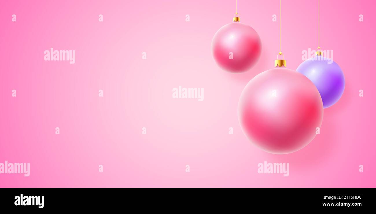 Christmas Pink Baubles on Hot Pink Background. Modern Golden Glitter ...