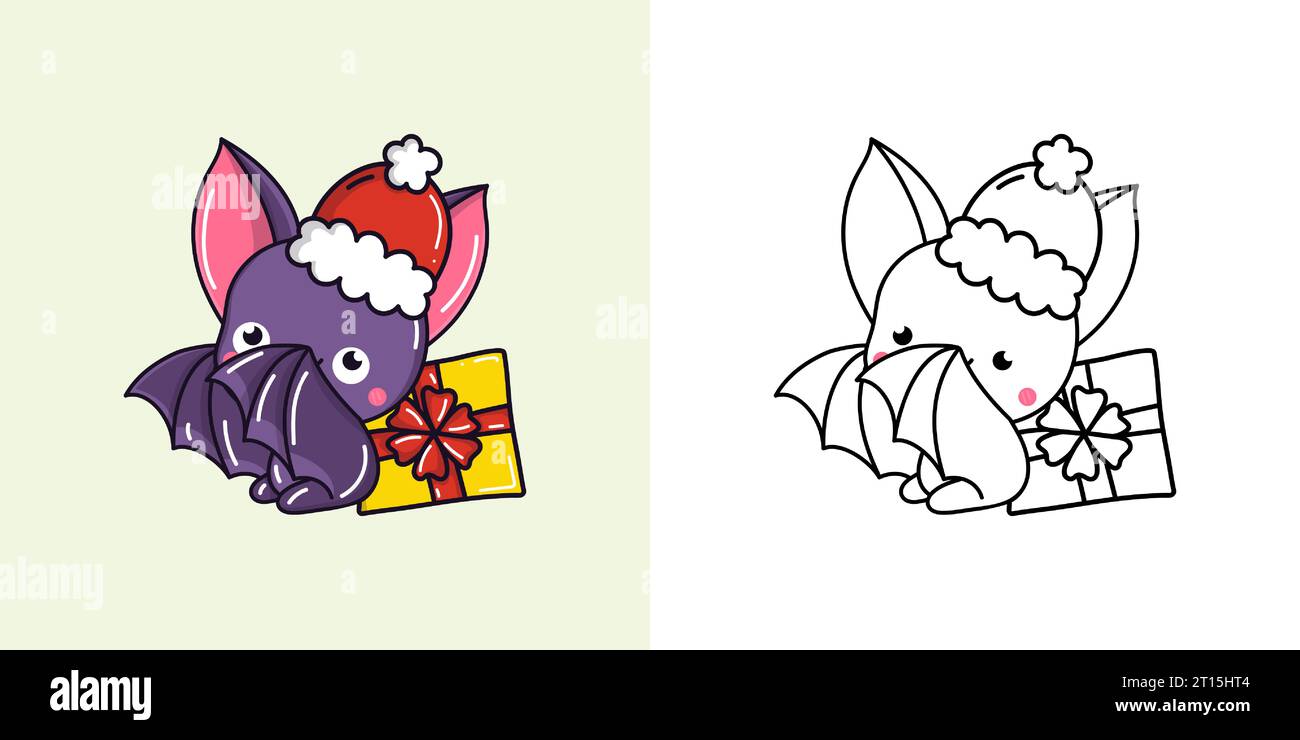 Cute Christmas Bat Clipart Illustration and Black and White. Funny Clip ...