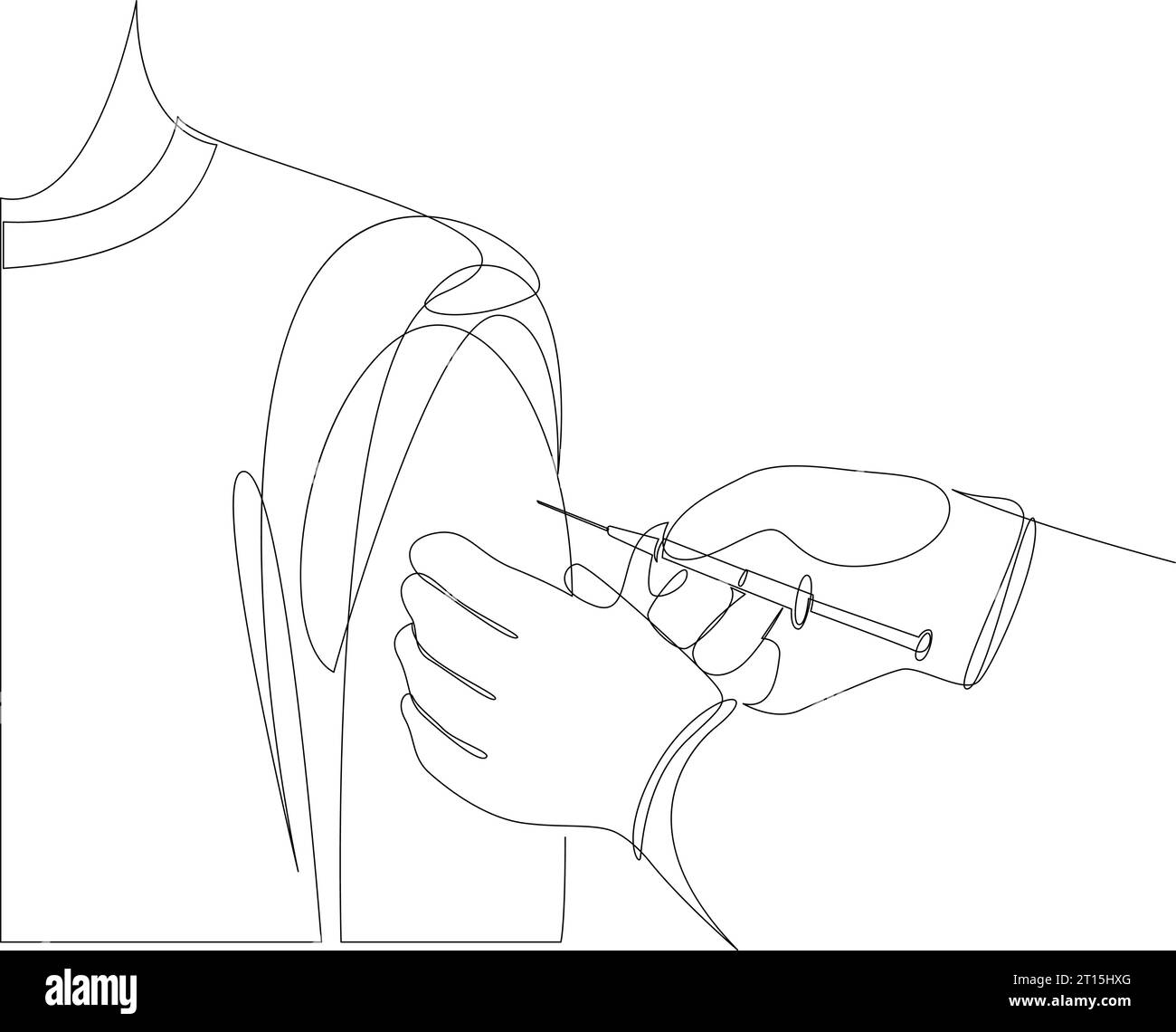 Continuous line drawing of a gloved hands of doctor doing vaccination ...
