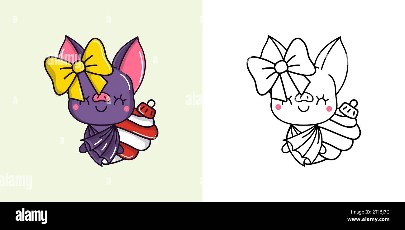 Clipart Christmas Bat Multicolored and Black and White. Cute Clip Art ...