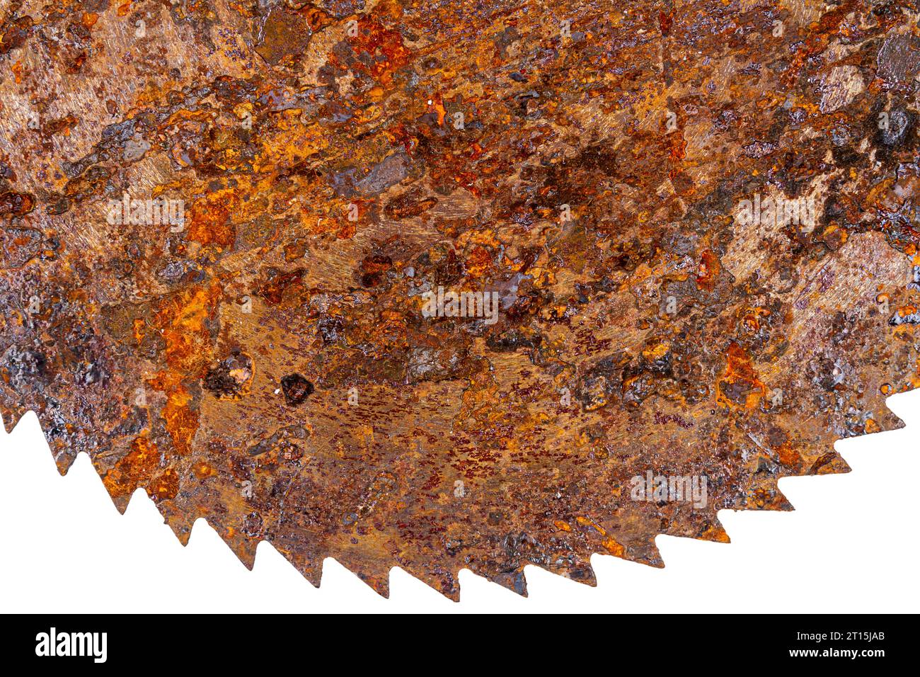 Part of old rusty circular saw blade for wood work isolated on white ...