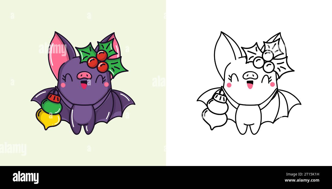 Cute Christmas Bat Clipart Illustration and Black and White. Funny Clip ...