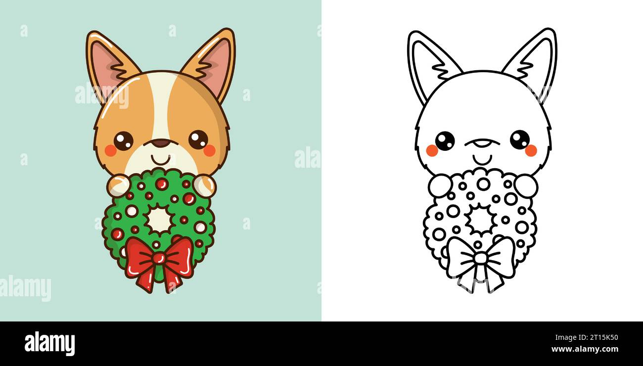 Cute Vector Xmas Corgi Dog Clipart for Coloring Page and Illustration ...