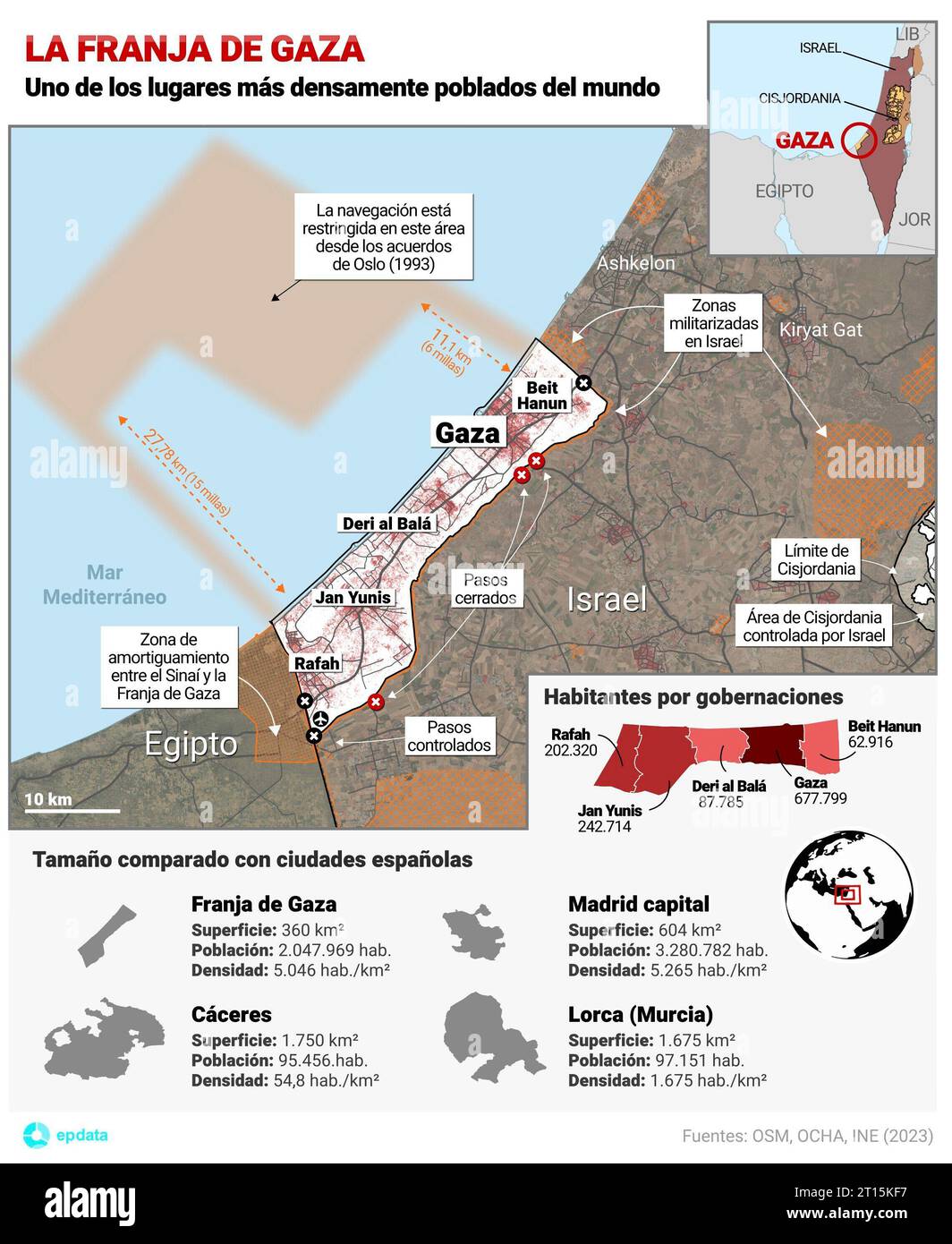 Map of the Gaza Strip, Palestinian territory in the Middle East next to ...