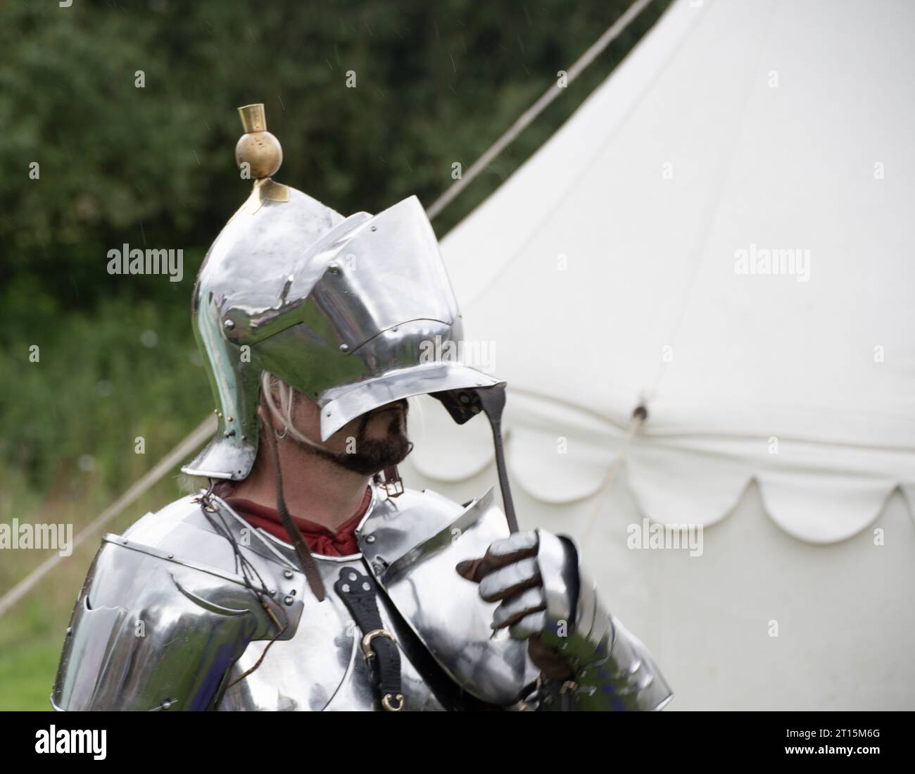 Kenilworth England July 29th 2023 A knight is being dressed by his ...