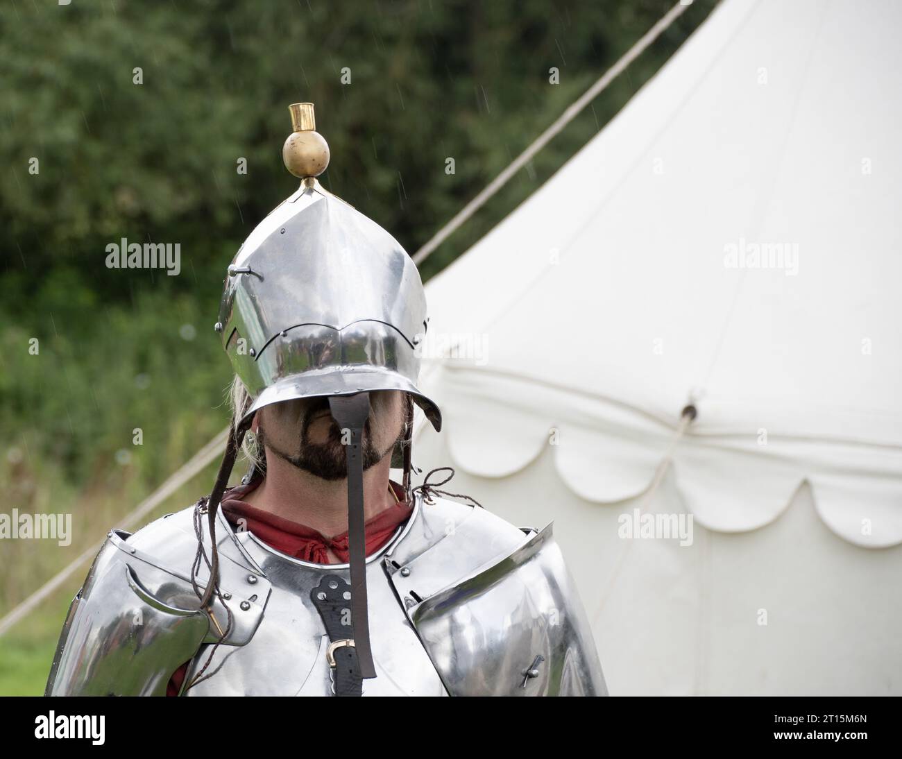 Kenilworth England July 29th 2023 A knight is being dressed by his ...