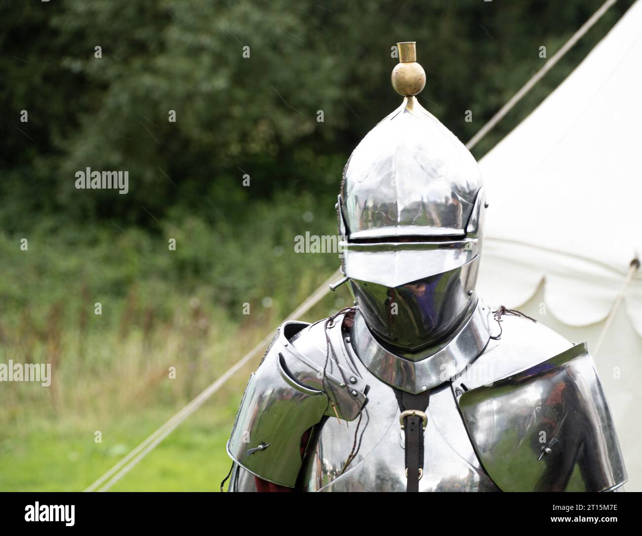 Kenilworth England July 29th 2023 A knight is being dressed by his ...