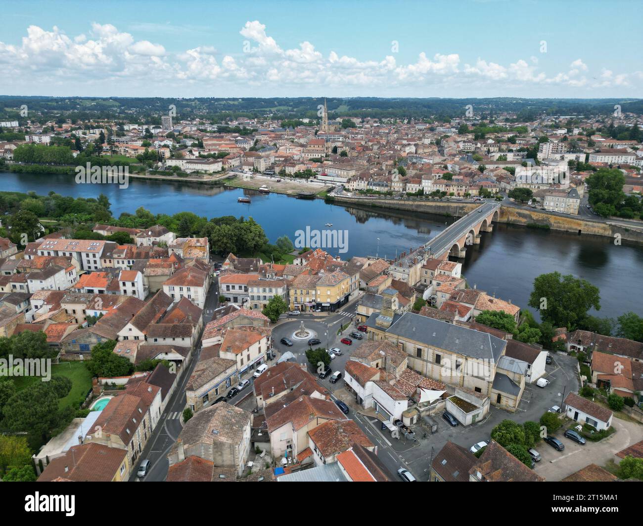 Bergerac Dordogne France Dordogne River, and road bridge drone,aerial ...