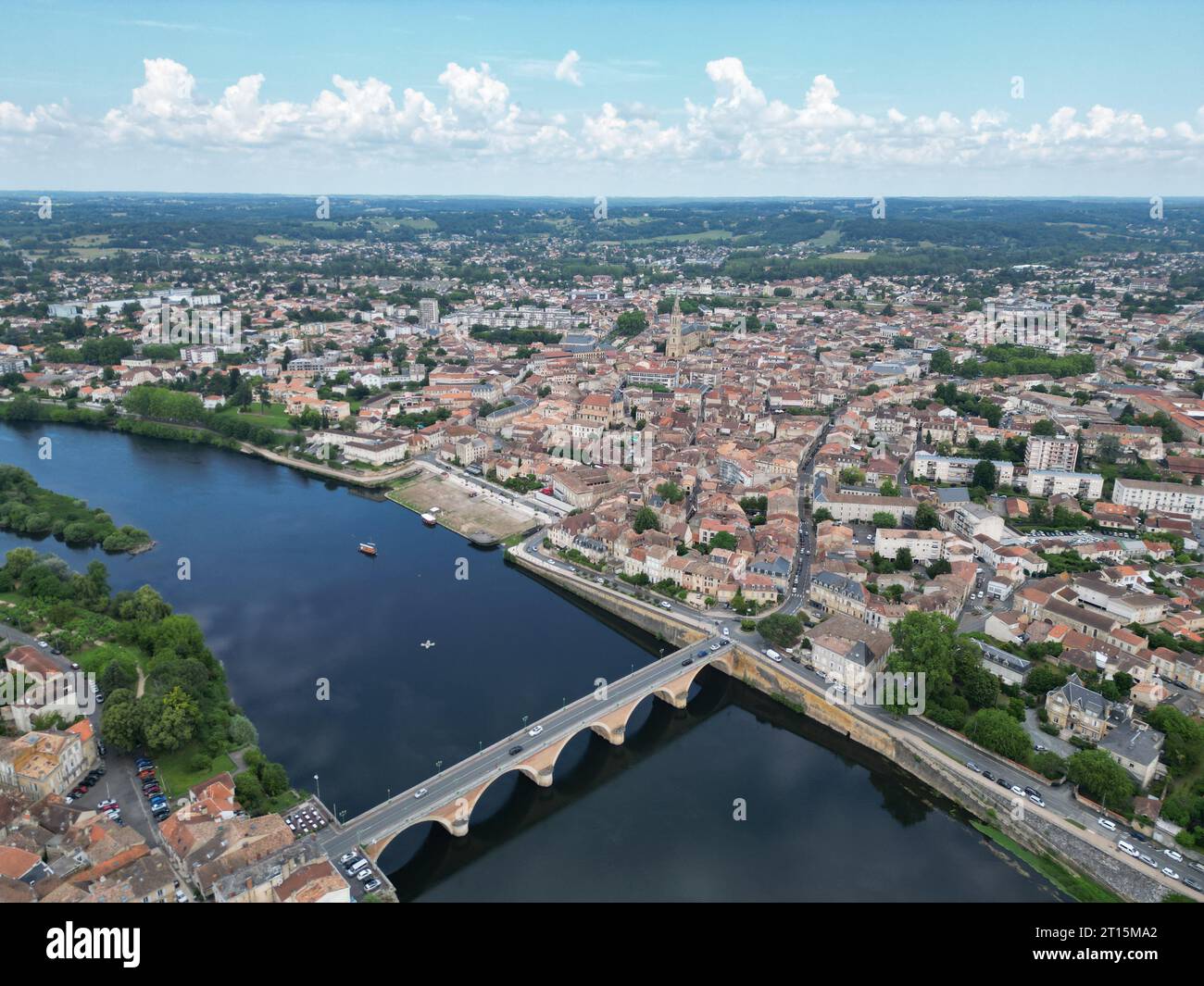 Bergerac Dordogne France Dordogne River, high angle drone,aerial Stock ...