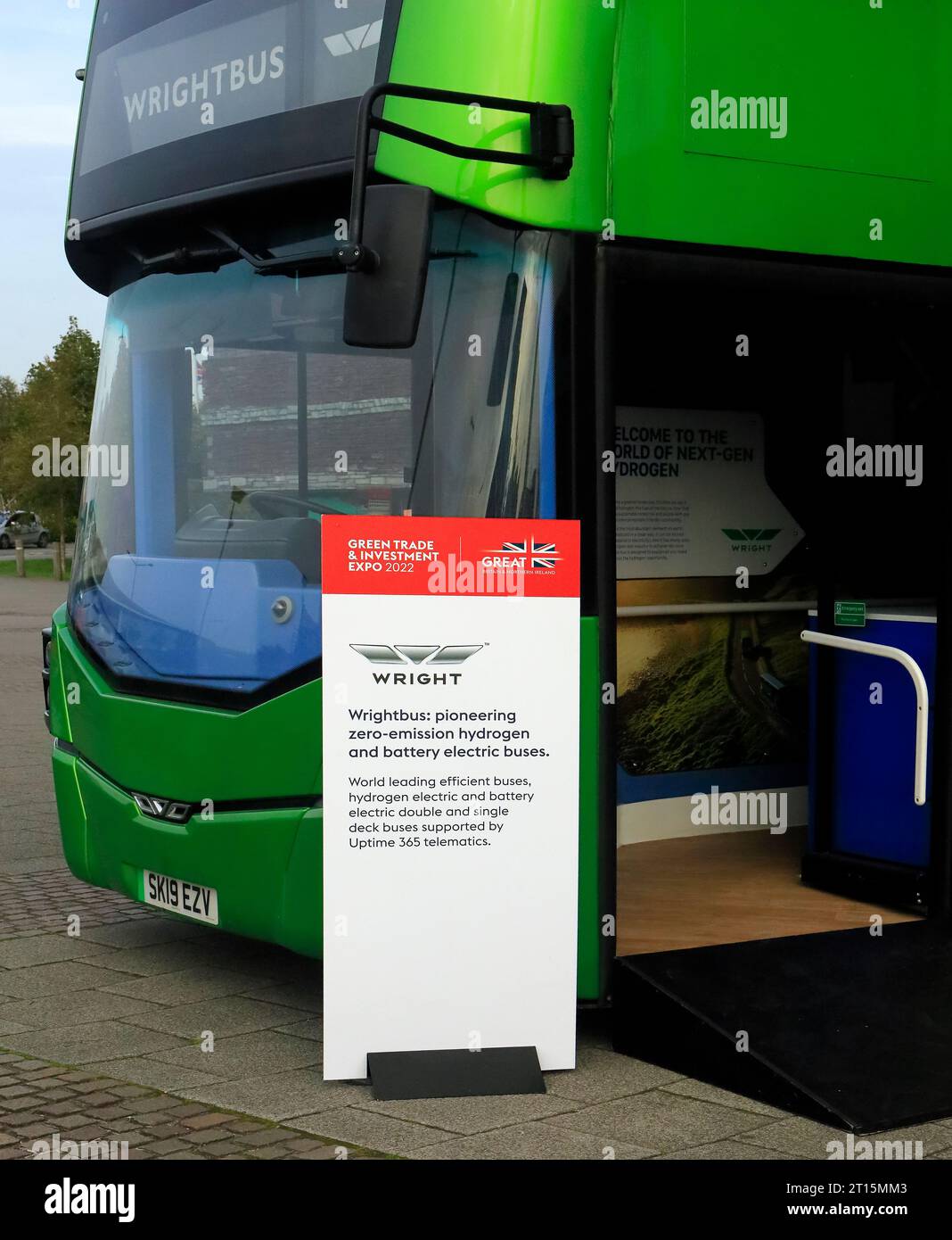 Double decker green Wright Bus at an event for promoting Hydrogen ...