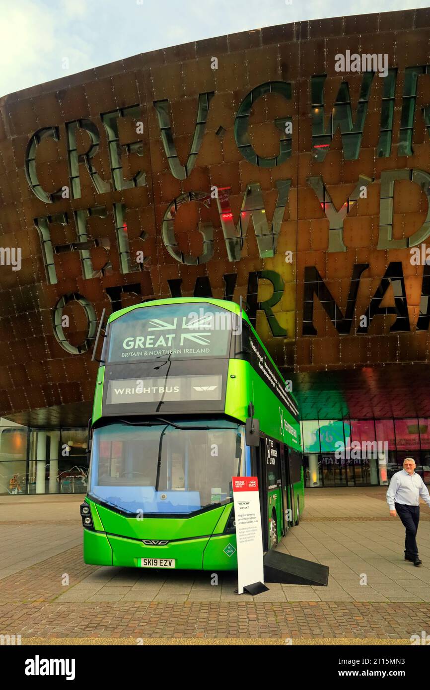 Double decker green Wright Bus at an event for promoting Hydrogen ...