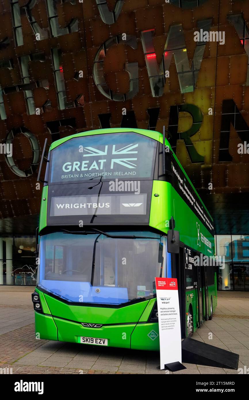 Double decker green Wright Bus at an event for promoting Hydrogen ...