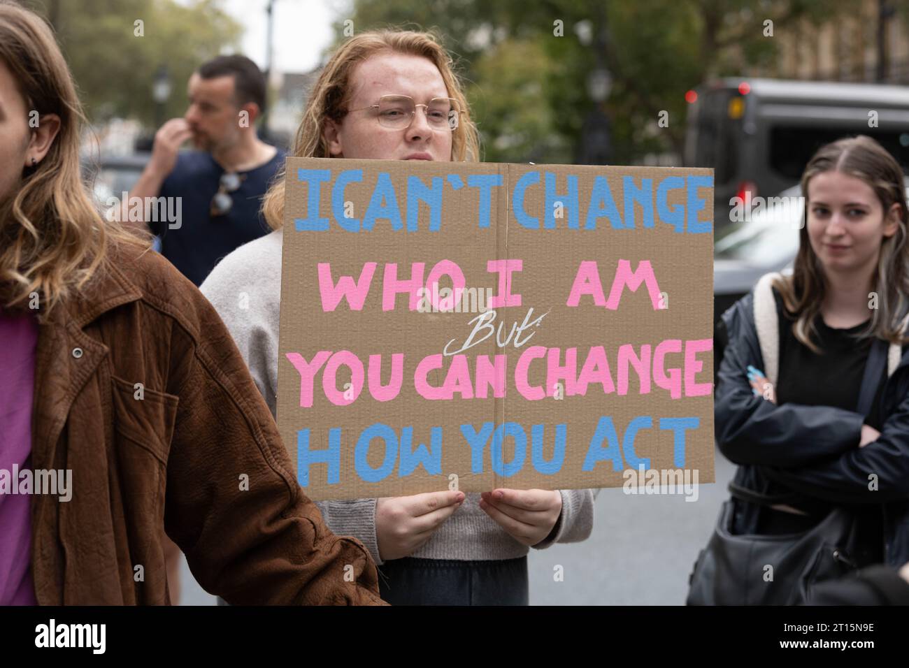 London, UK. 11th Oct, 2023. Trans rights demonstration Downing Street ...