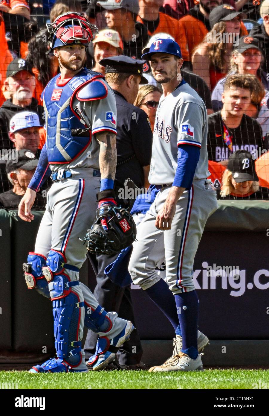 BALTIMORE, MD - October 07: Texas Rangers catcher Jonah Heim (28) and ...
