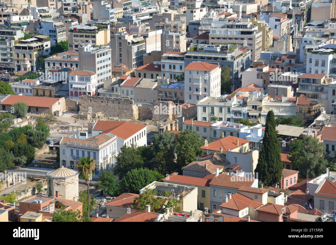 View over Athens including the Temple of the Winds, Greece Stock Photo ...