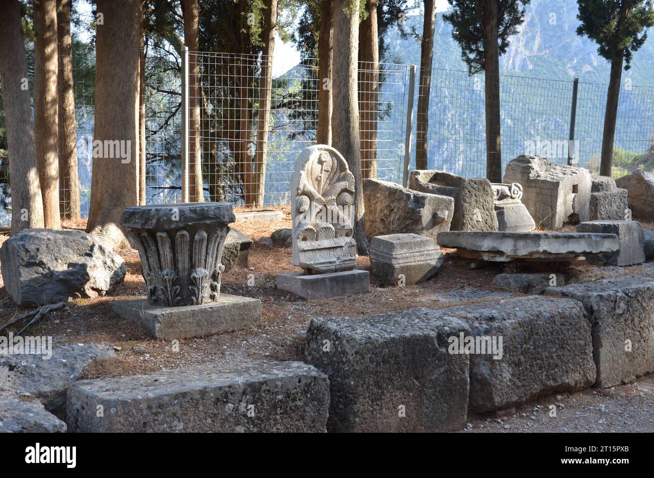 Stone carvings at Delphi Archaeological site, Greece Stock Photo - Alamy