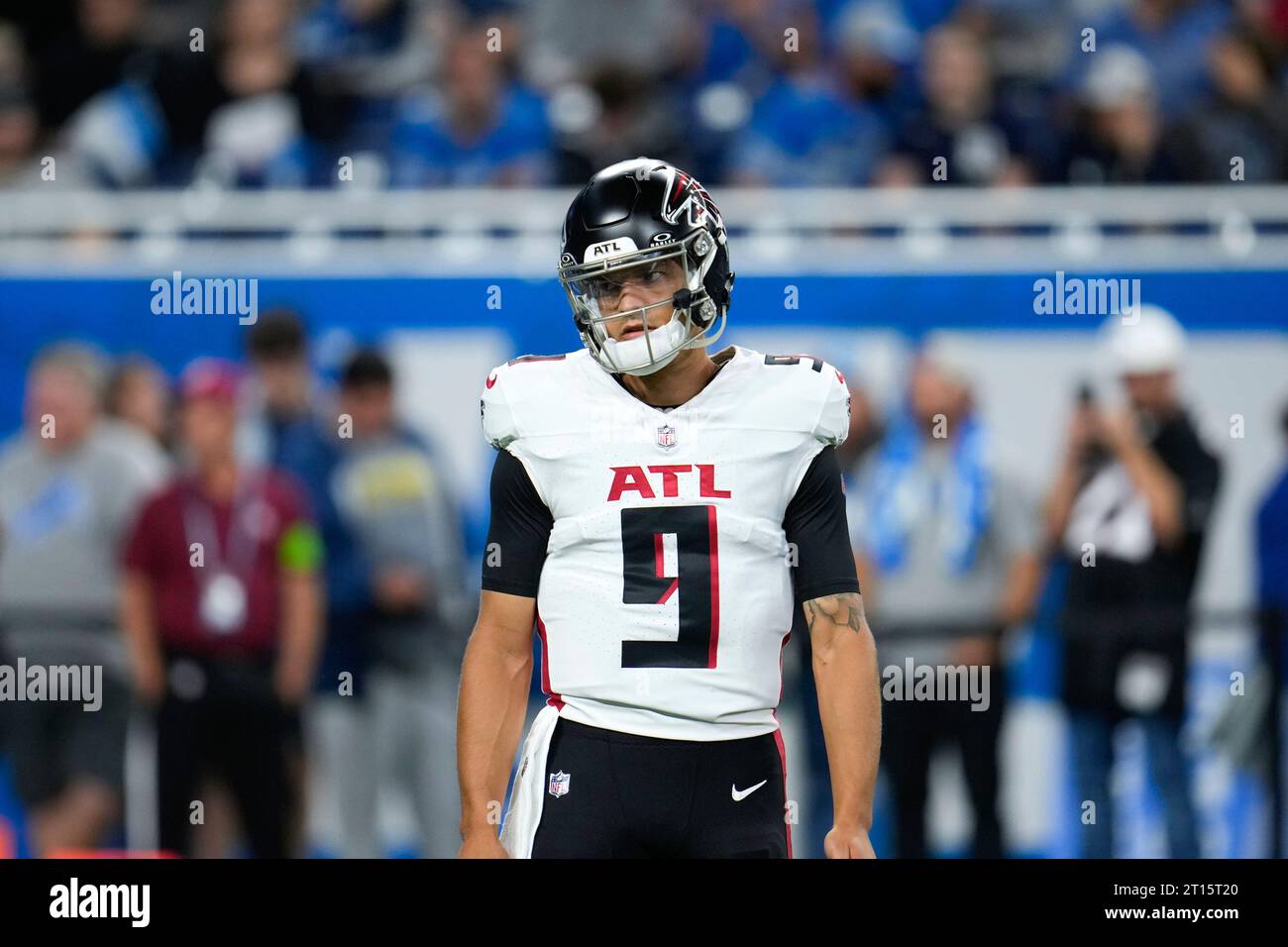 Atlanta Falcons quarterback Desmond Ridder prepares before an NFL ...