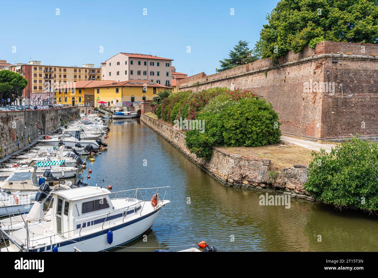 Scenic sight in the beautiful city of Livorno near the Fortezza Nuova, on a summer morning ...