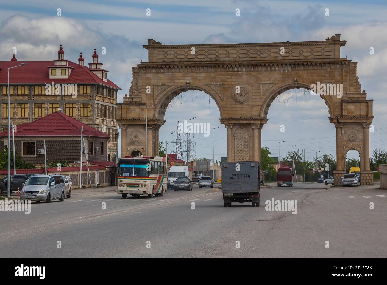 5.05.2023. Azerbaijan, Quba, road M1. Ikarus 256 during tourist journey ...