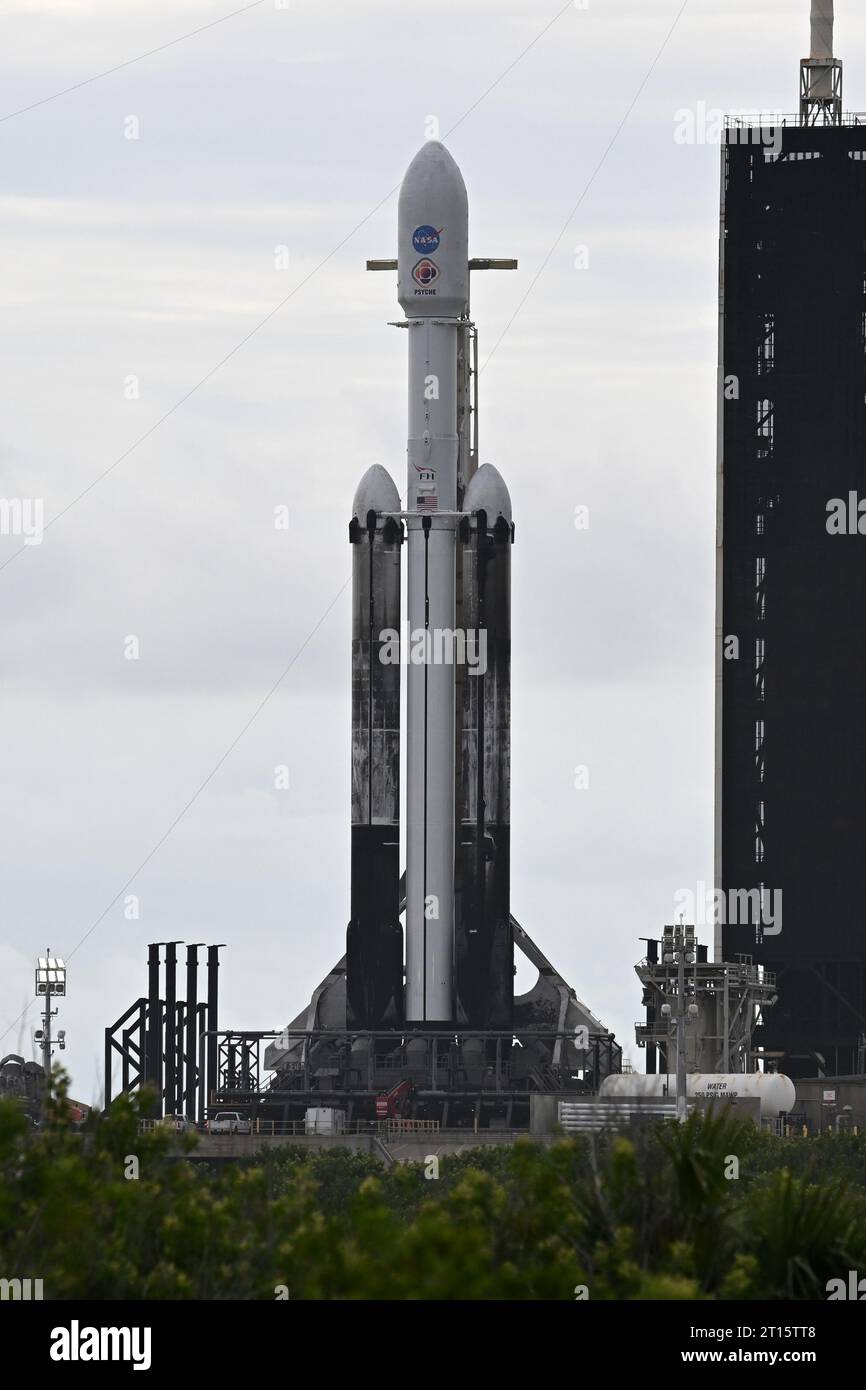 The SpaceX Falcon Heavy rocket is prepared to launch NASA's PSYCHE ...