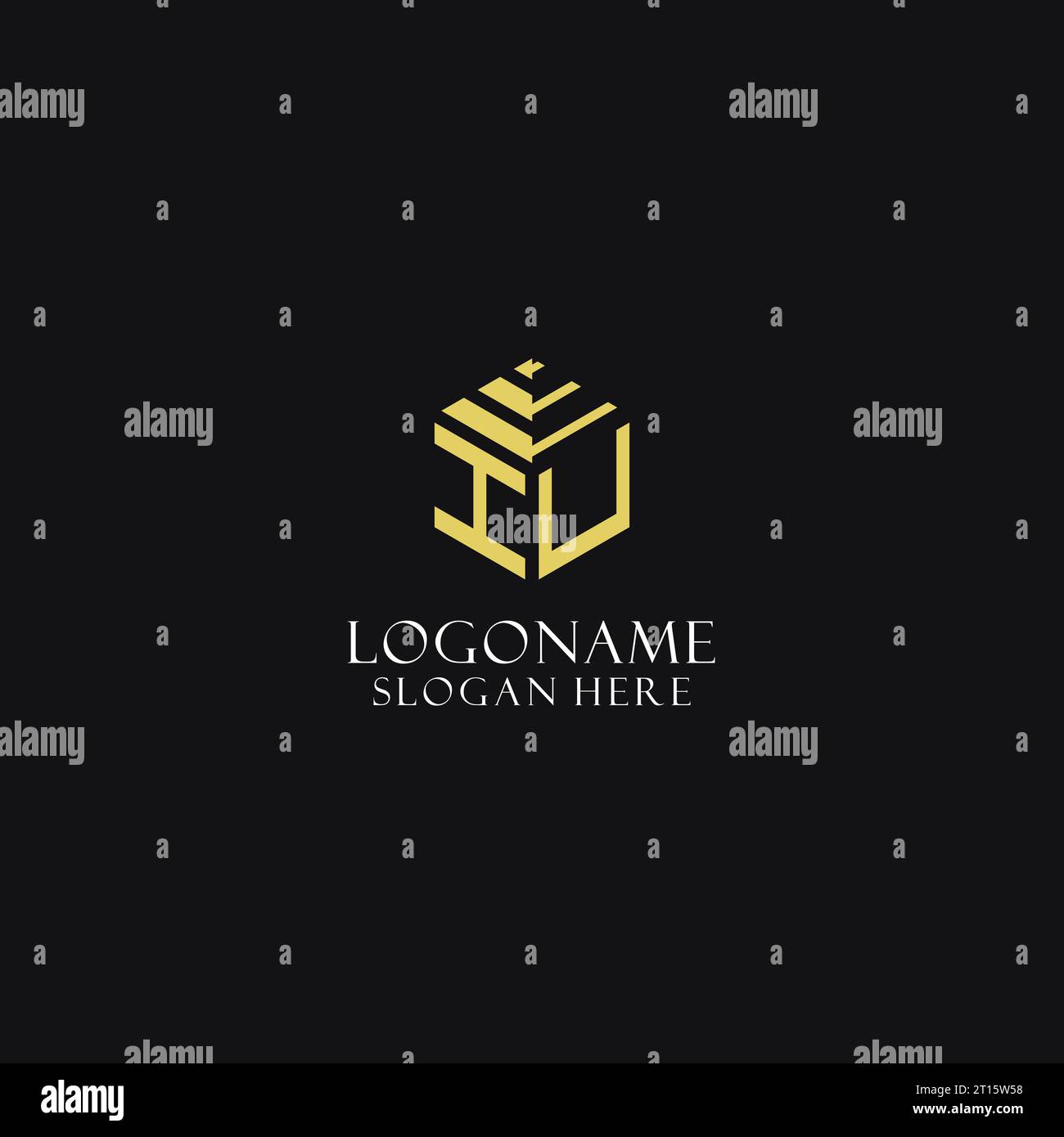 IU initial monogram with hexagon shape logo, creative geometric logo ...