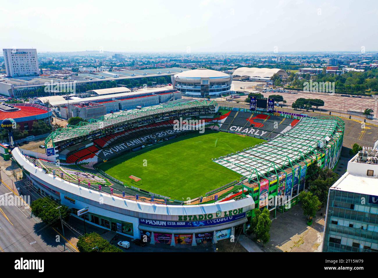 León stadium, Club León soccer stadium, aerial view of the city of León ...