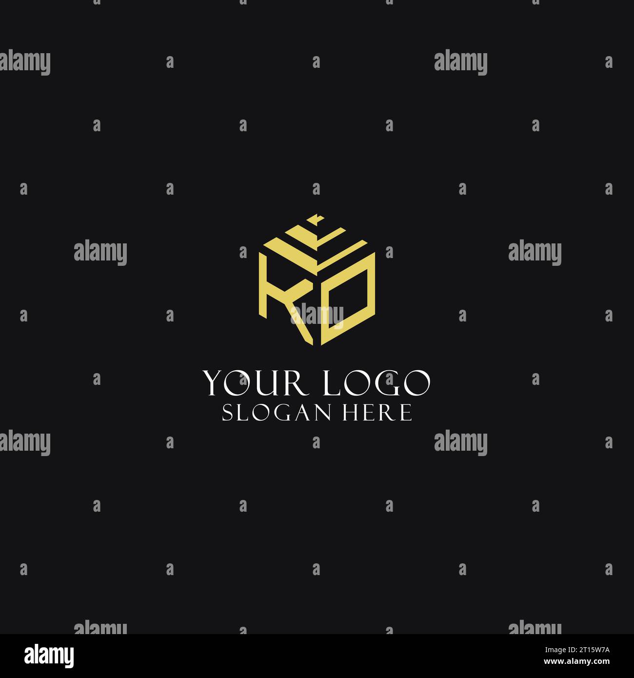 KO initial monogram with hexagon shape logo, creative geometric logo ...