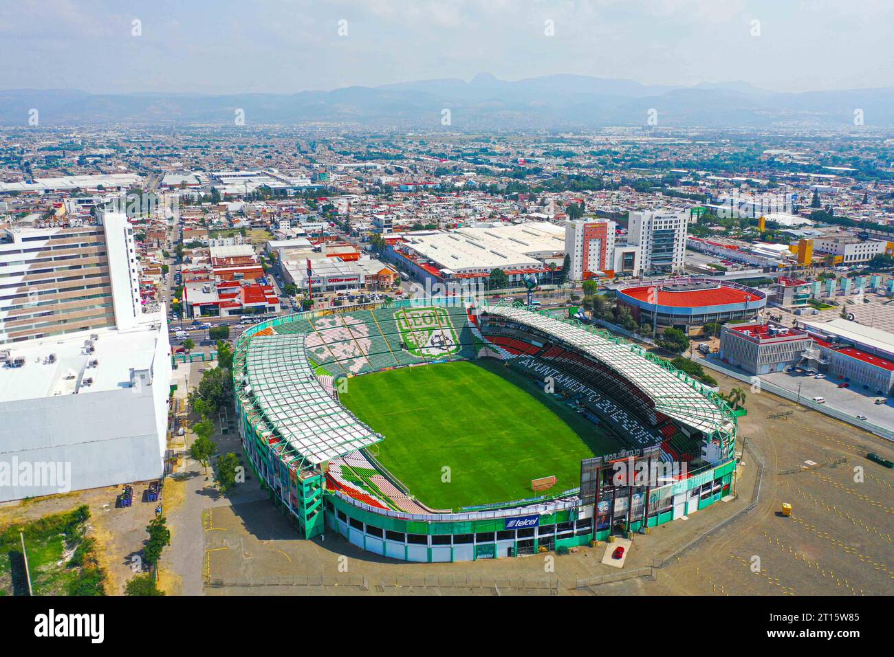 León stadium, Club León soccer stadium, aerial view of the city of León ...