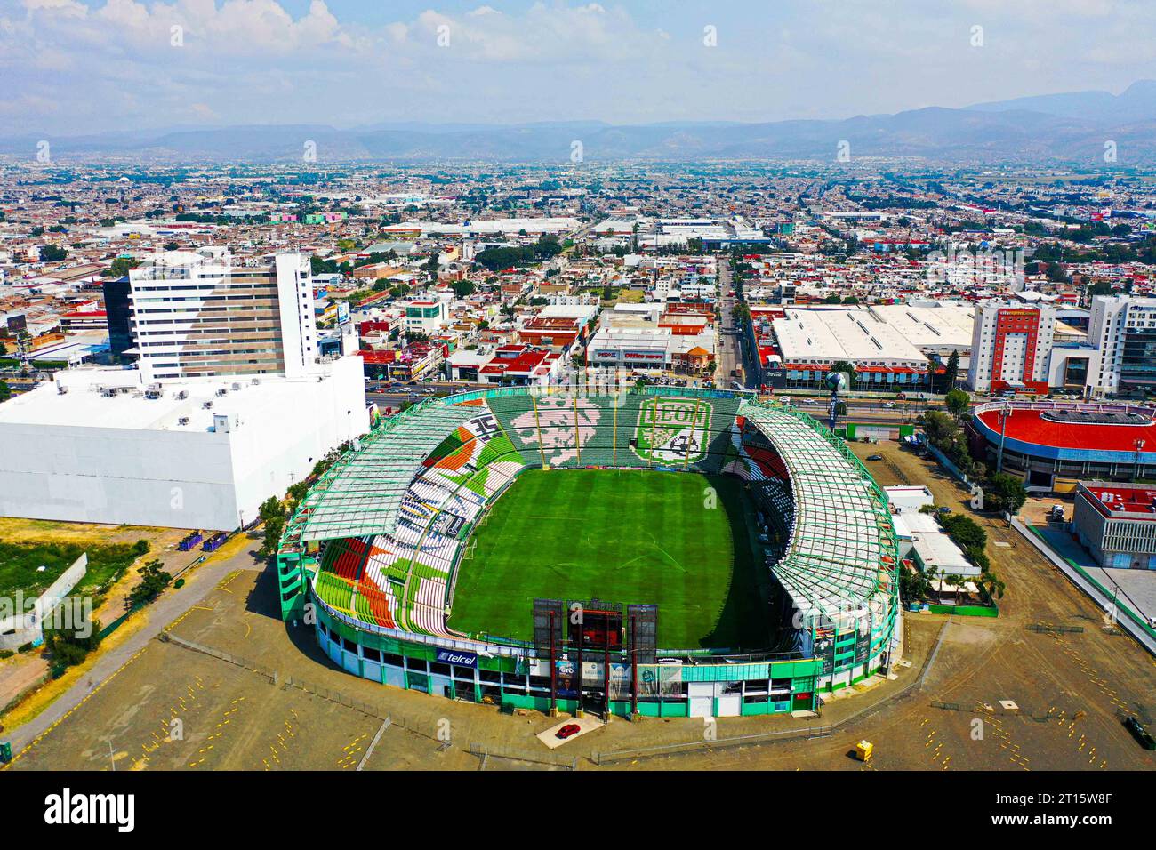 León stadium, Club León soccer stadium, aerial view of the city of León ...