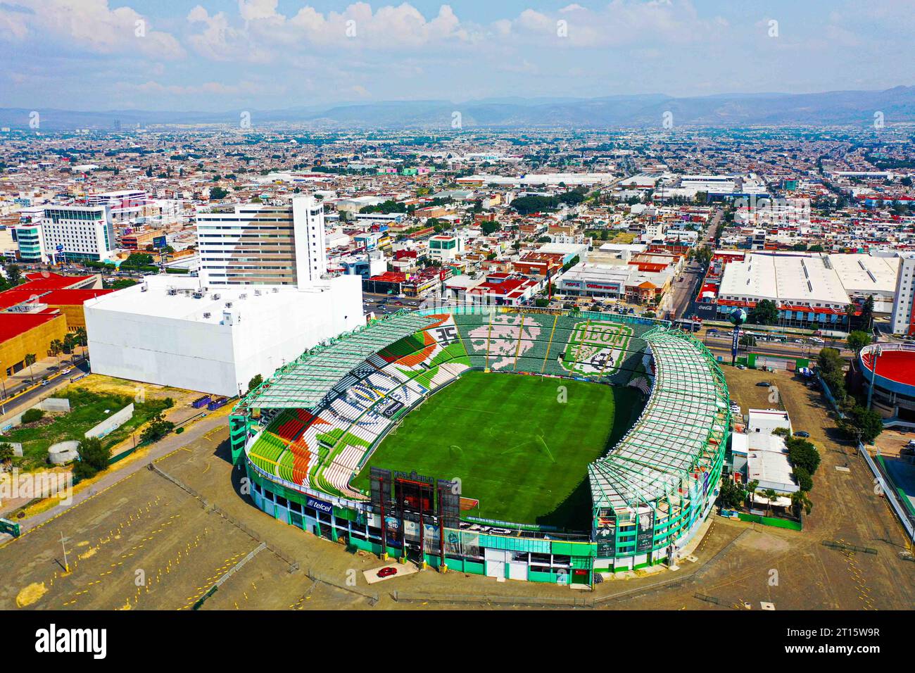 León stadium, Club León soccer stadium, aerial view of the city of León ...