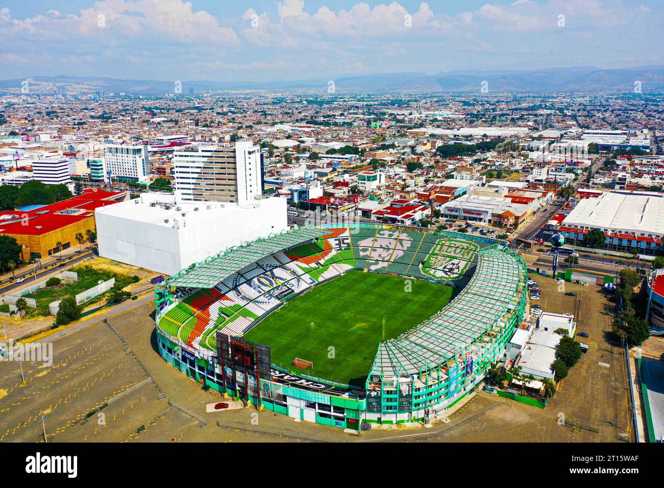 León stadium, Club León soccer stadium, aerial view of the city of León ...