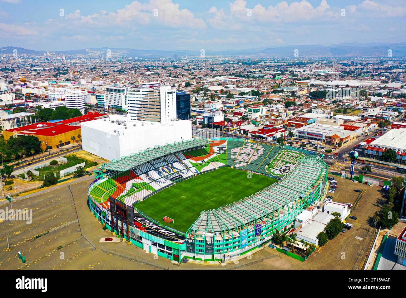 León stadium, Club León soccer stadium, aerial view of the city of León ...