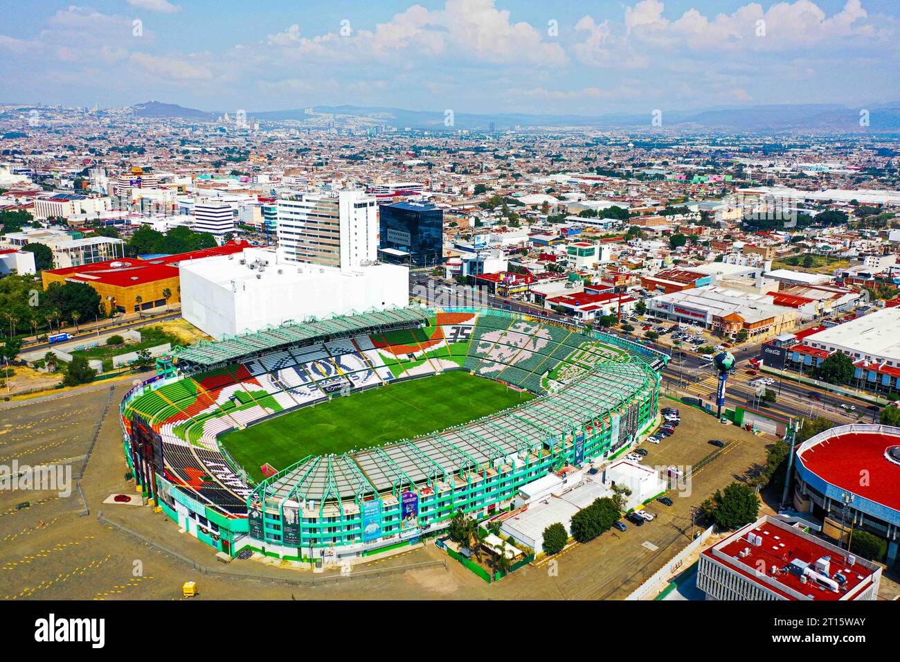 León stadium, Club León soccer stadium, aerial view of the city of León ...