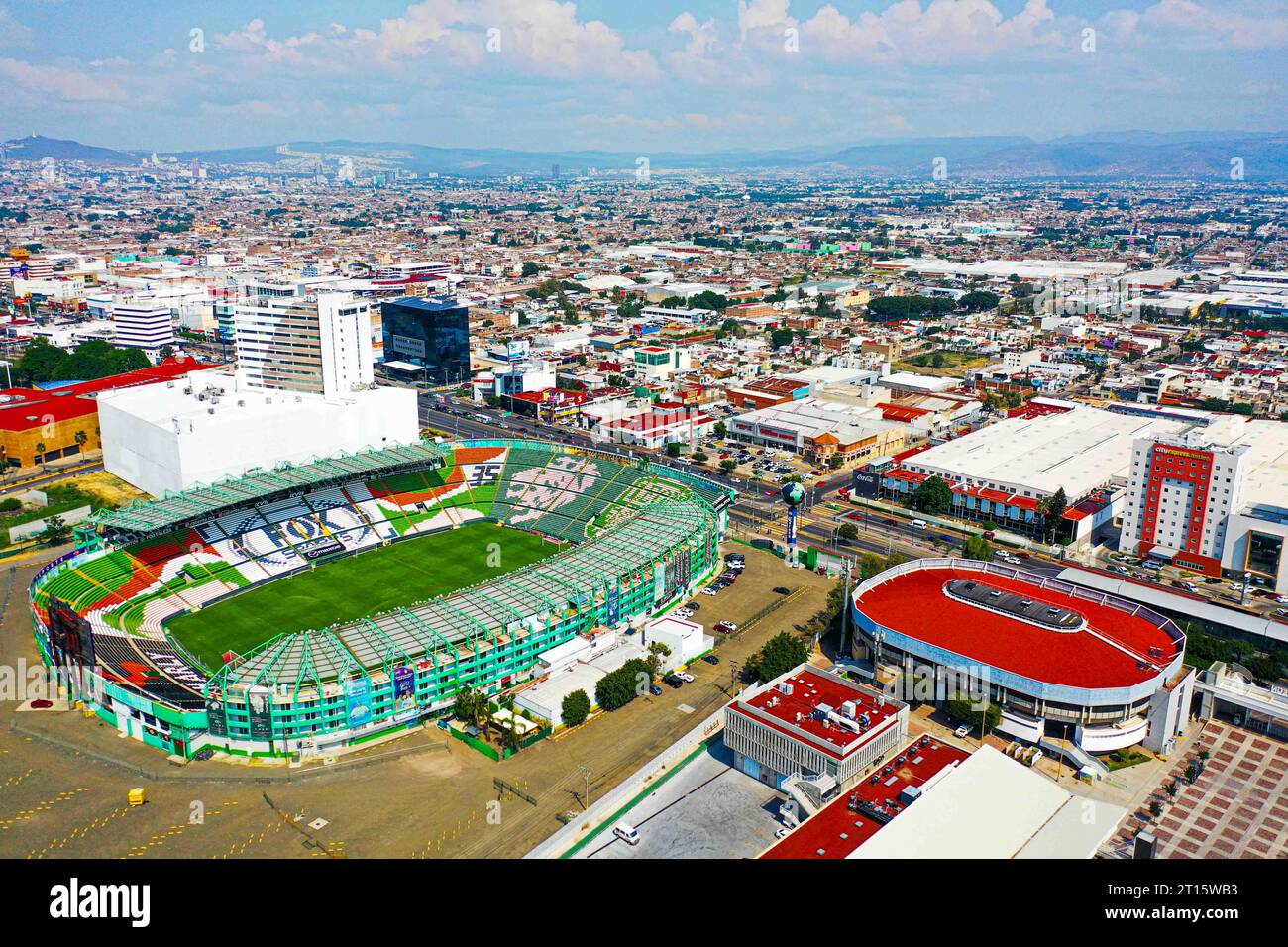León stadium, Club León soccer stadium, aerial view of the city of León ...