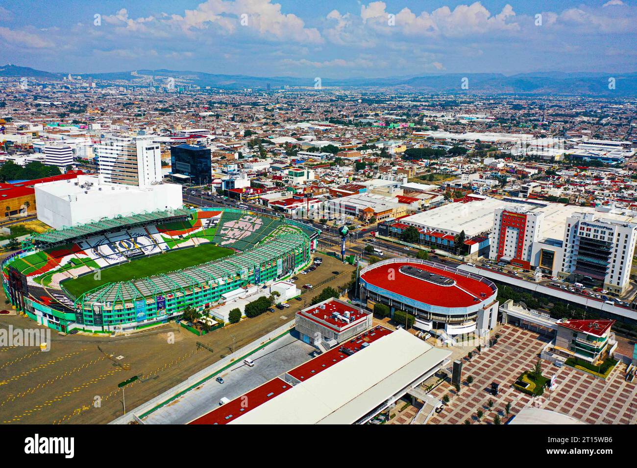 León stadium, Club León soccer stadium, aerial view of the city of León ...