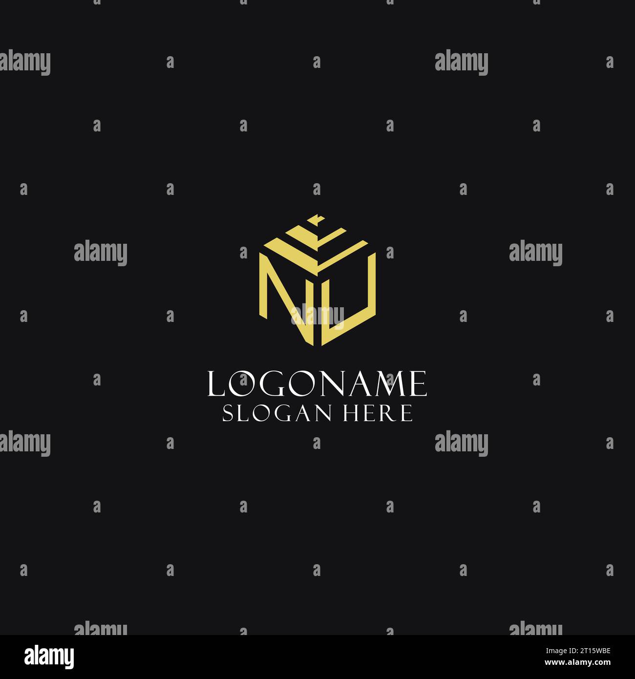 NU initial monogram with hexagon shape logo, creative geometric logo ...