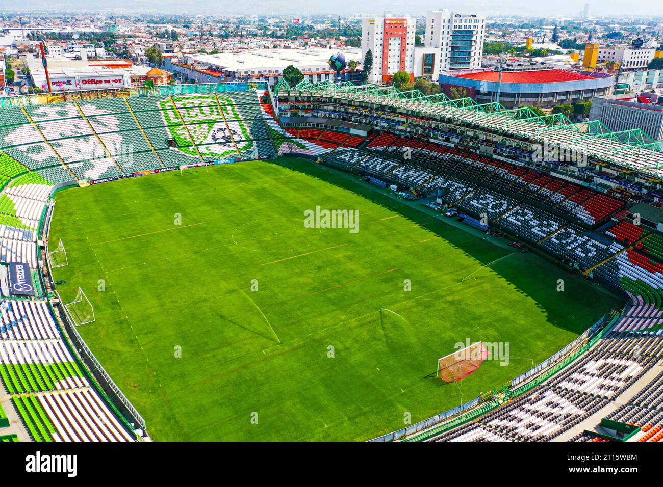 León stadium, Club León soccer stadium, aerial view of the city of León ...