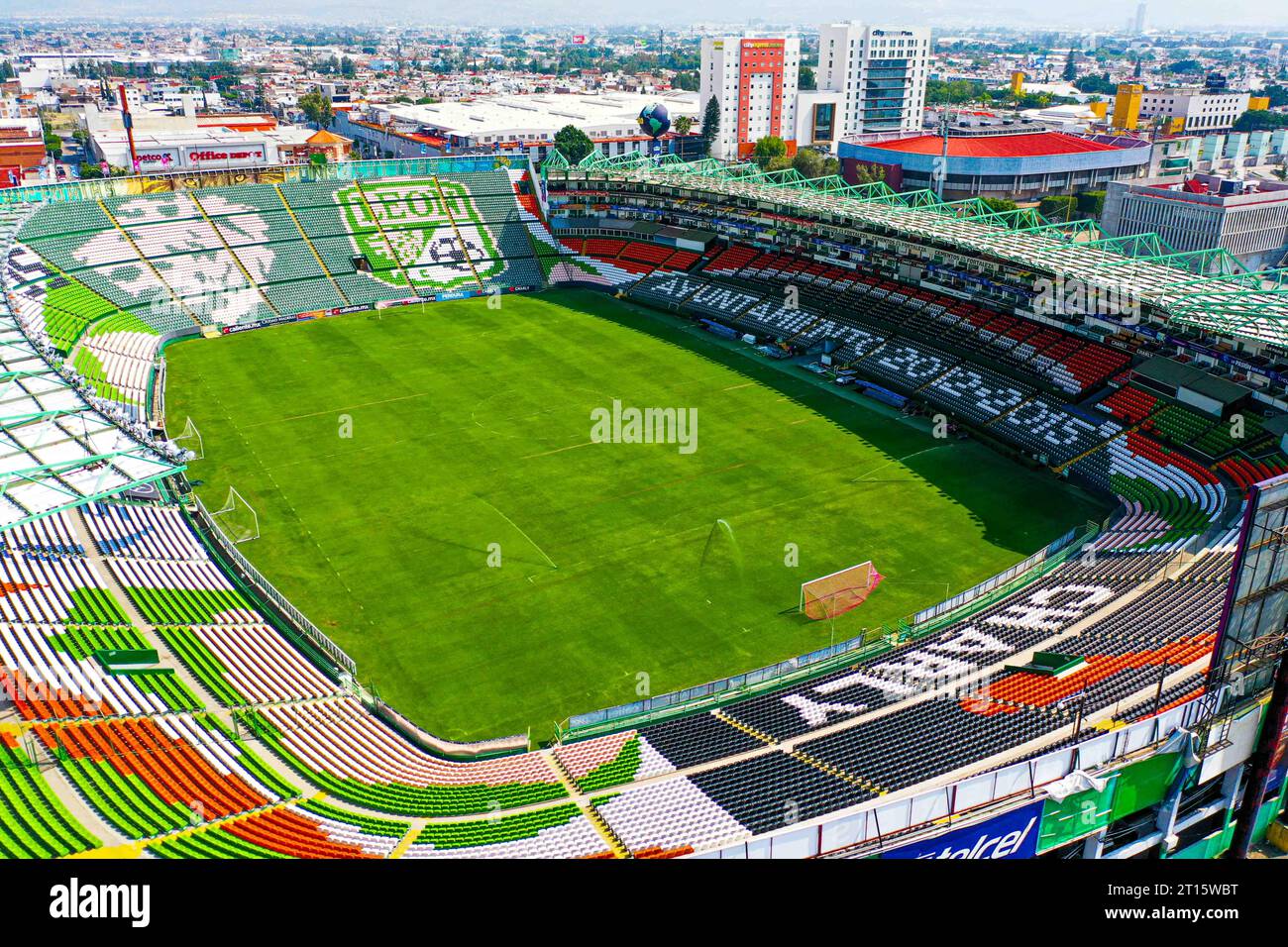 León stadium, Club León soccer stadium, aerial view of the city of León ...