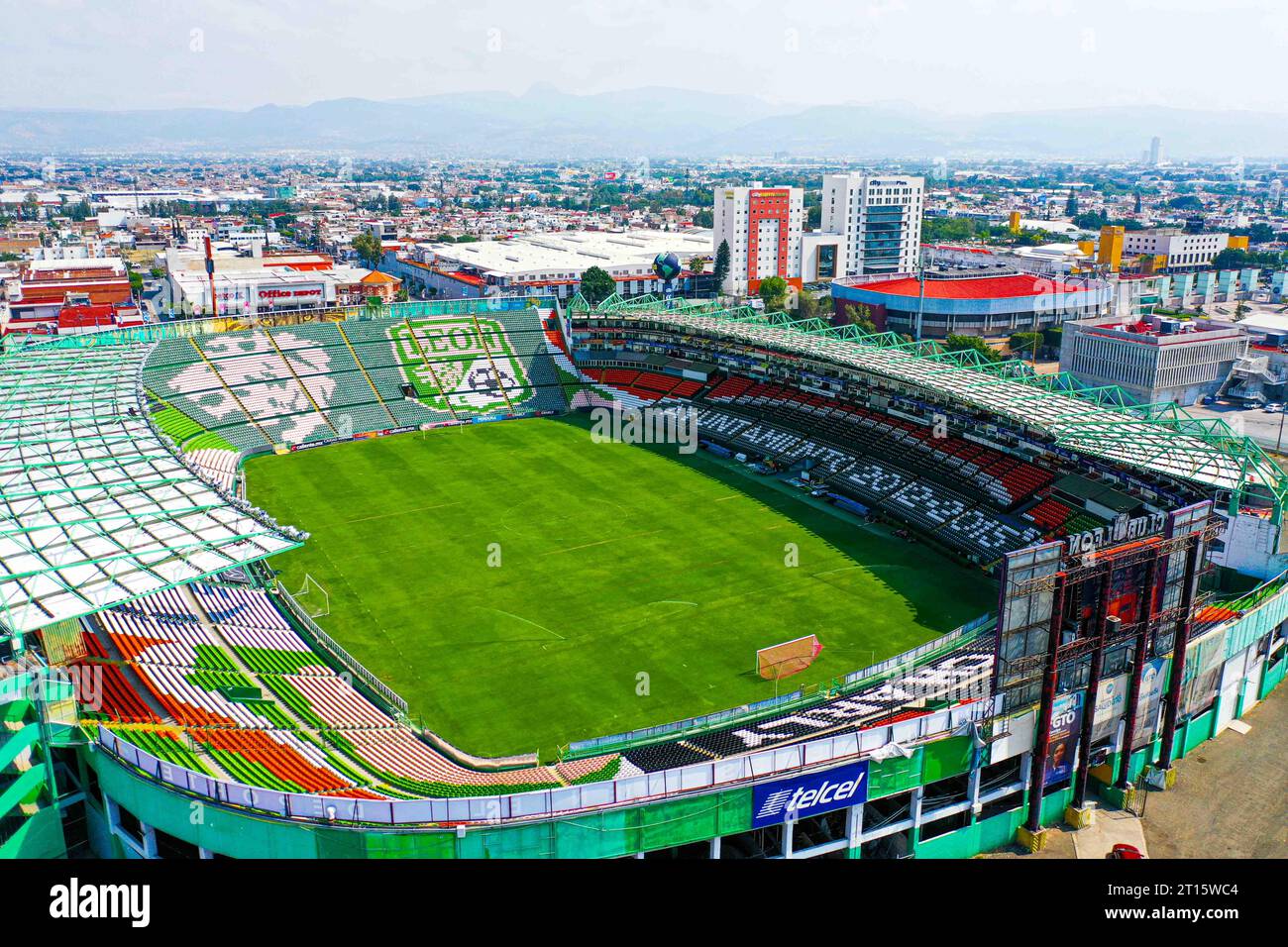 León stadium, Club León soccer stadium, aerial view of the city of León ...