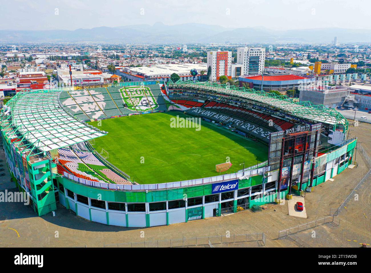 León stadium, Club León soccer stadium, aerial view of the city of León ...