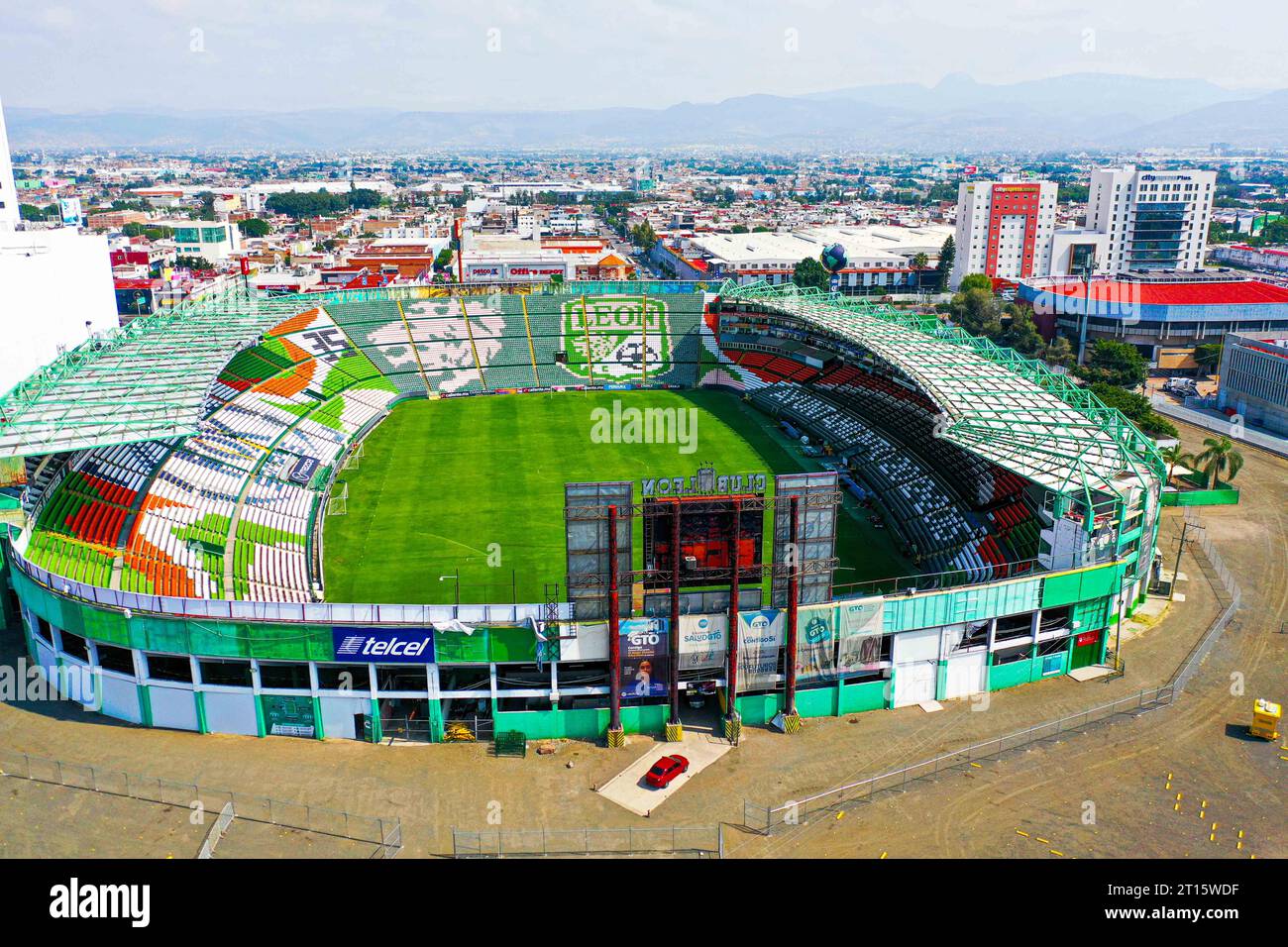 León stadium, Club León soccer stadium, aerial view of the city of León ...
