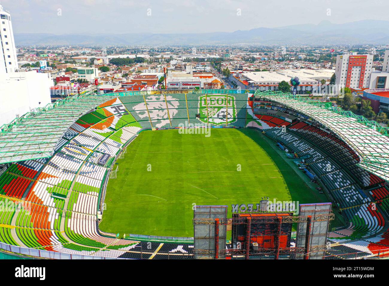 León stadium, Club León soccer stadium, aerial view of the city of León ...