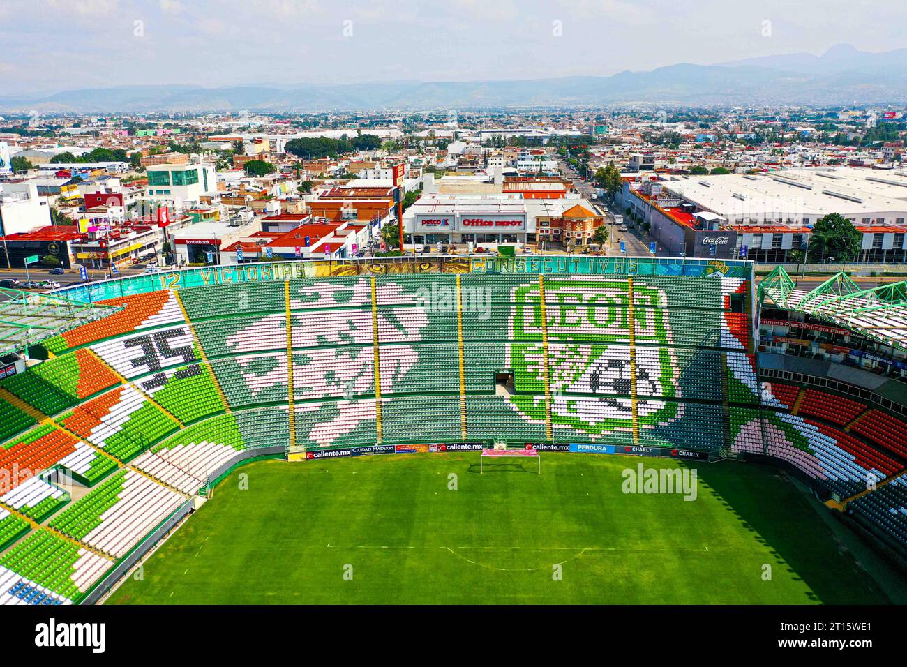 León stadium, Club León soccer stadium, aerial view of the city of León ...