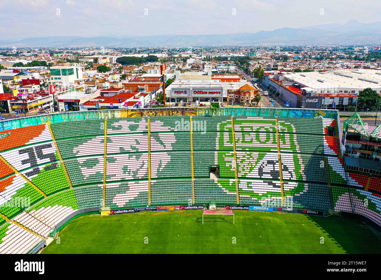 León stadium, Club León soccer stadium, aerial view of the city of León ...