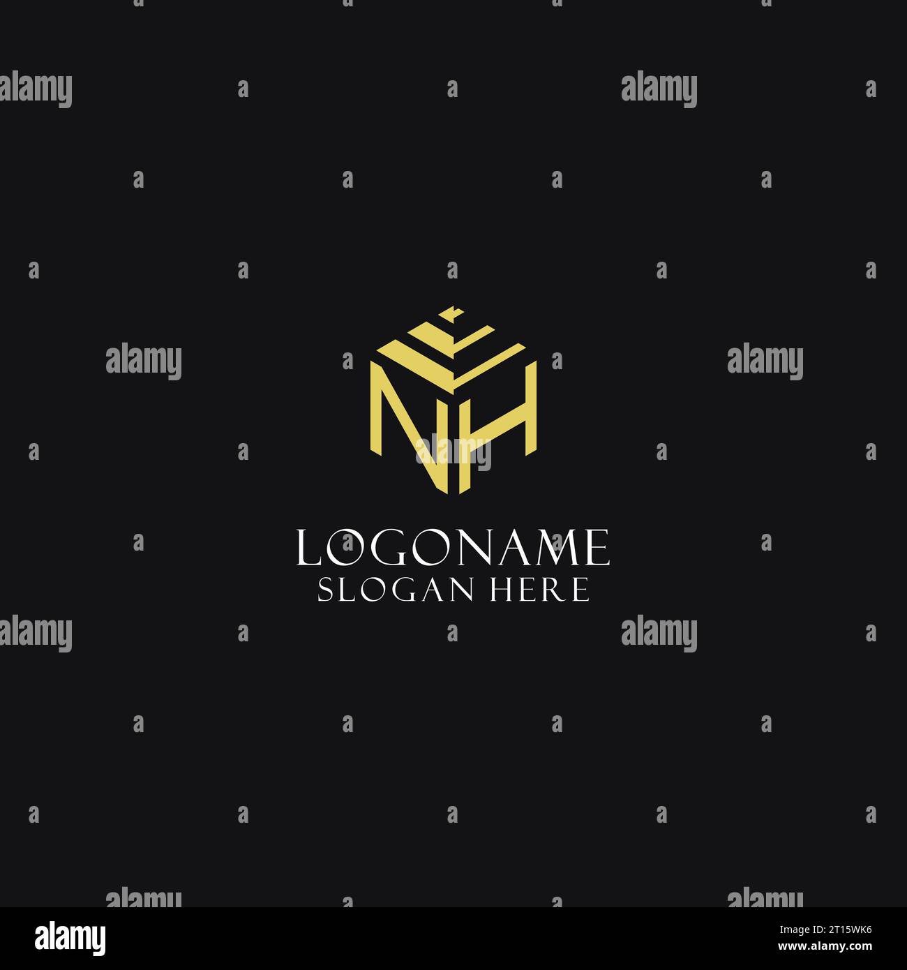 NH initial monogram with hexagon shape logo, creative geometric logo design inspiration Stock ...