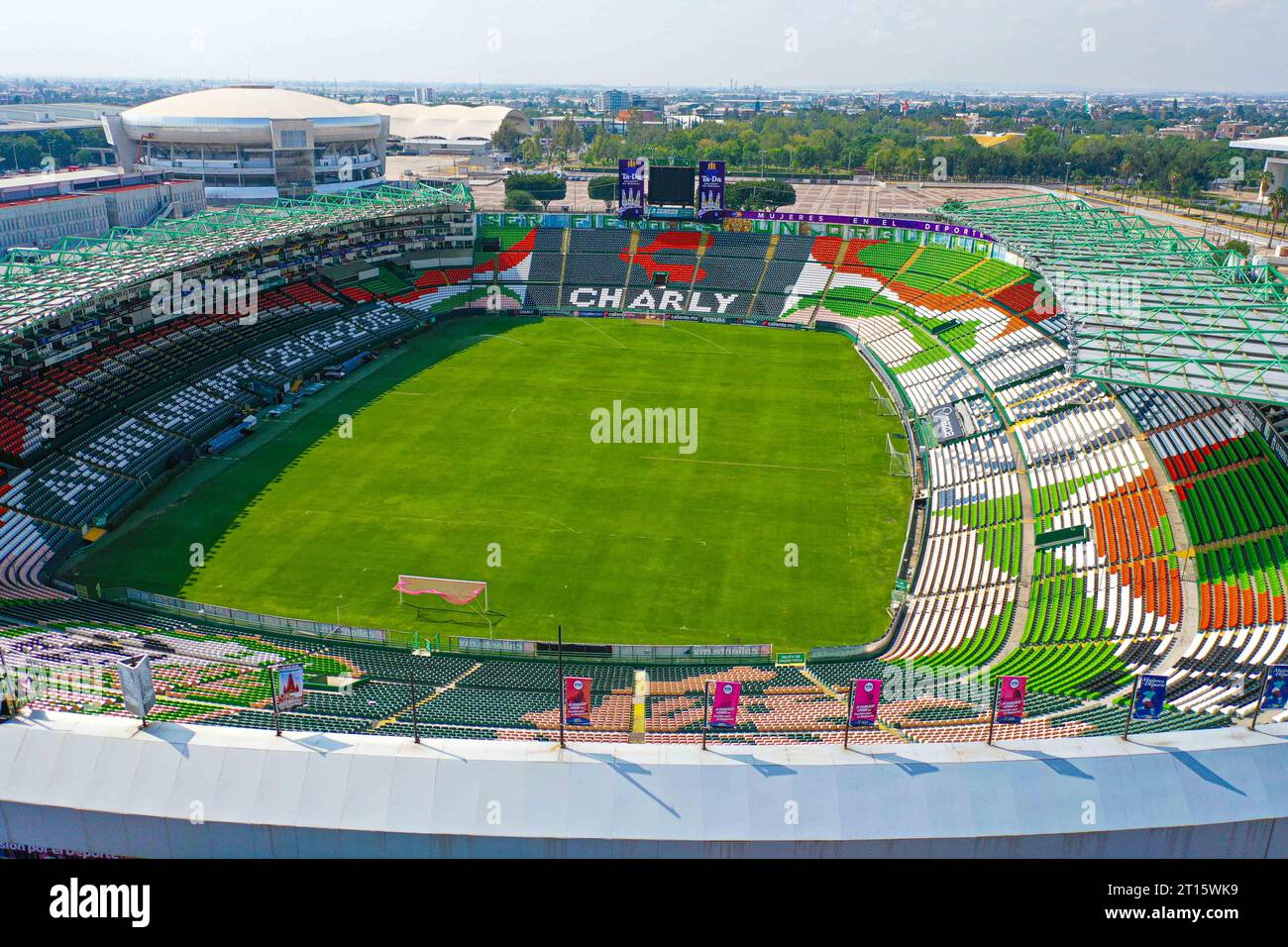 León stadium, Club León soccer stadium, aerial view of the city of León ...