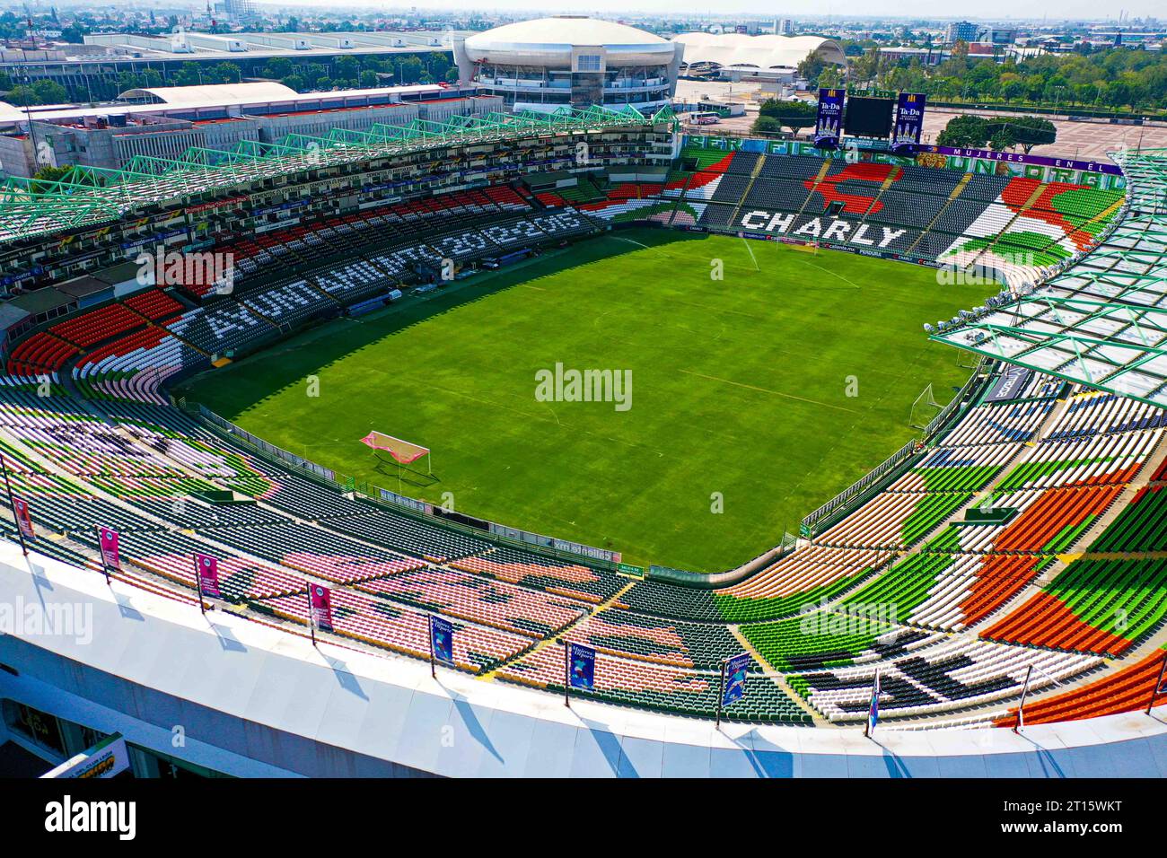 León stadium, Club León soccer stadium, aerial view of the city of León ...